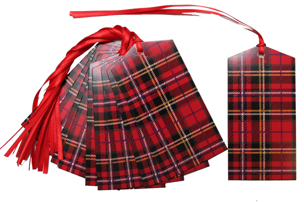 Pack 10 Gift Tags with Ribbon Ties - TARTAN - www.giftbasketsforyou.co.uk