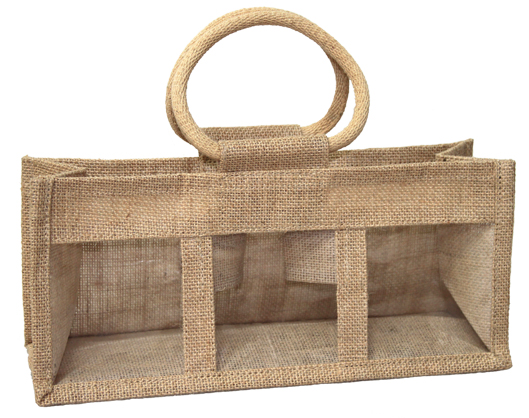 3 JAR JUTE BAG with Window, Partition and Cotton Corded Handles ...